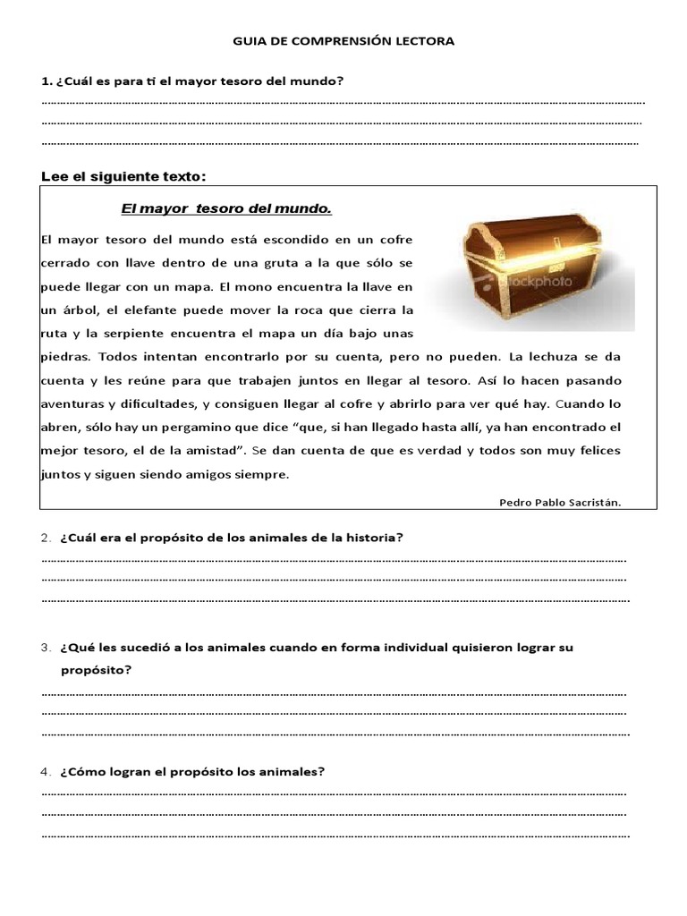 El Tesoro Guia de Comprensión Lectora | PDF