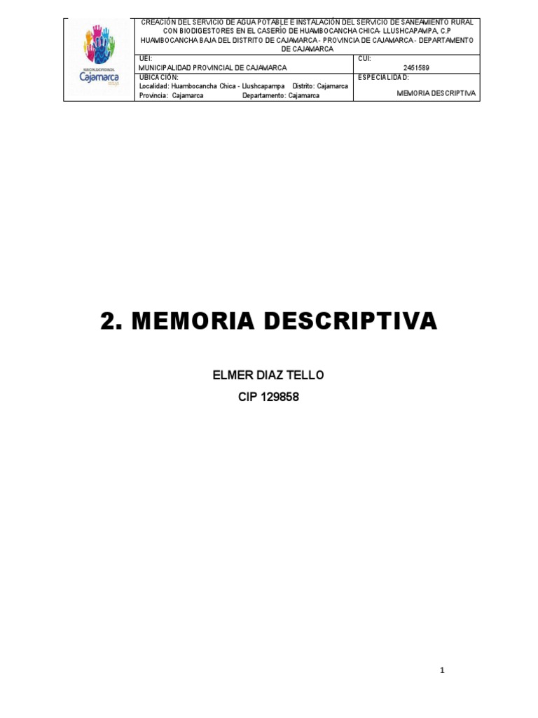 Memoria Descriptiva | Descargar gratis PDF | Clima | Saneamiento