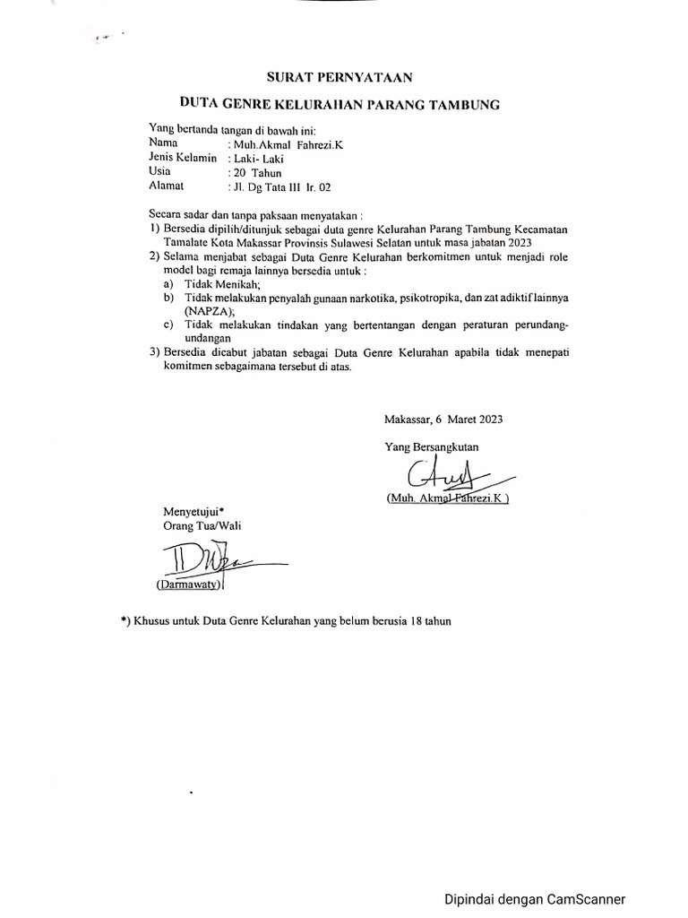 Surat Pernyataan Kel Parang Tambung | PDF