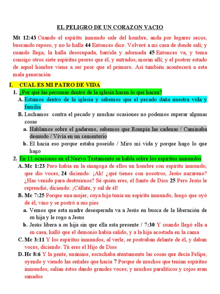 El Peligro de Un Corazon Vacio | PDF | Jesús | Pecado