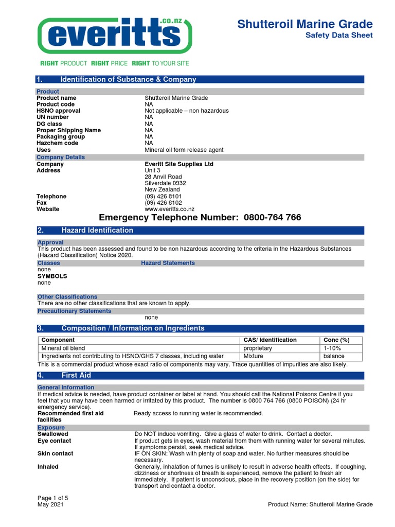 Shutter Oil MSDS | PDF | Science & Mathematics | Technology & Engineering