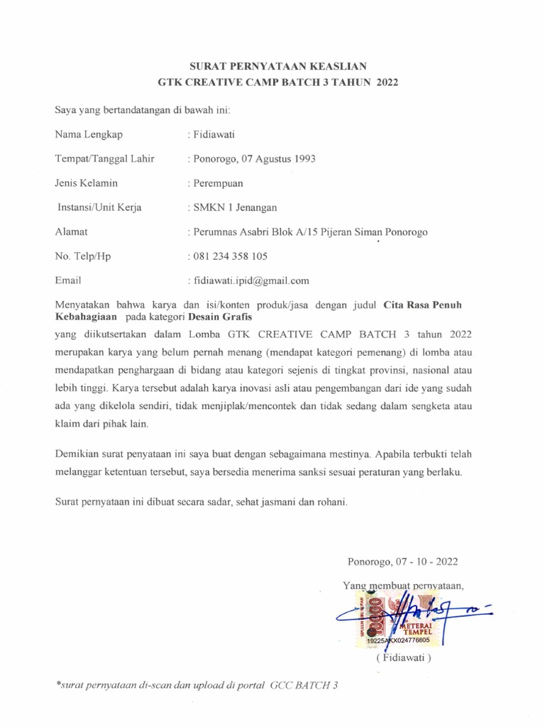 Contoh Format Surat Pernyataan | PDF