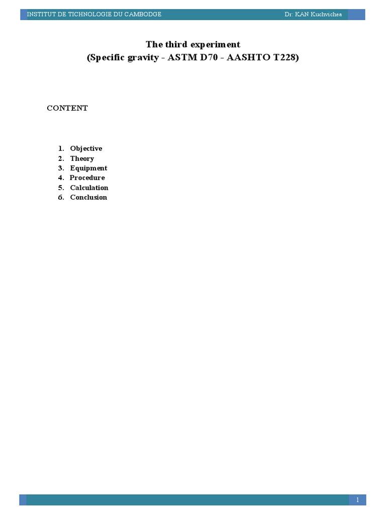 The Third Experiment (Specific Gravity - ASTM D70 - AASHTO T228) | PDF