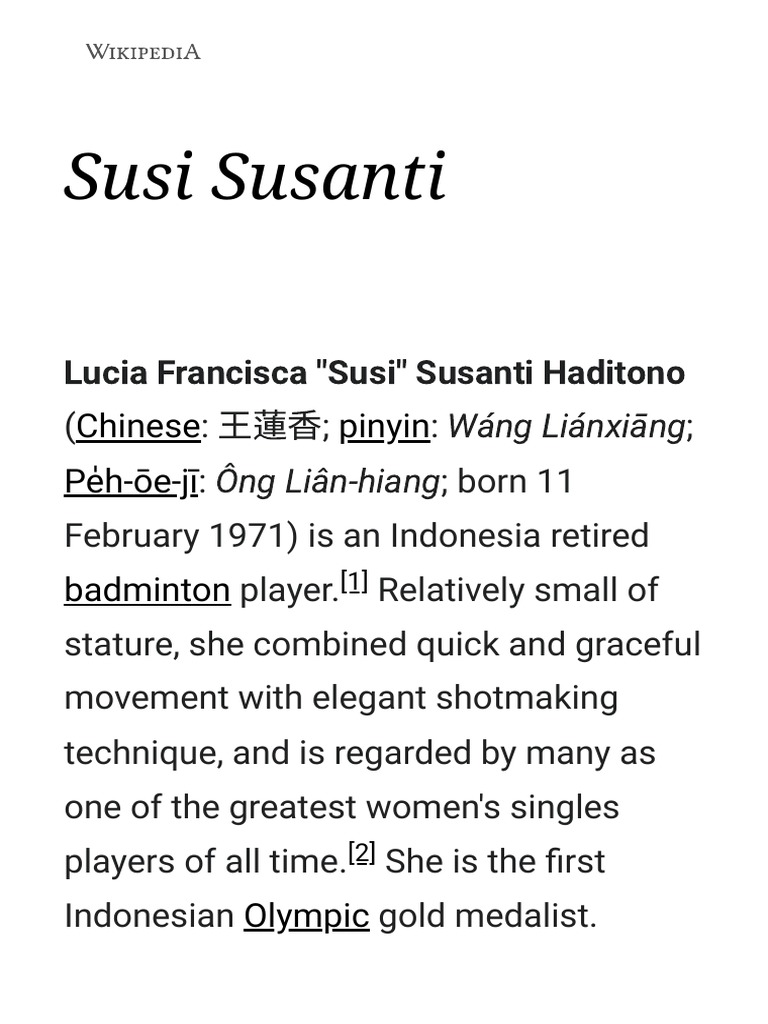 Susi Susanti - Wikipedia | PDF