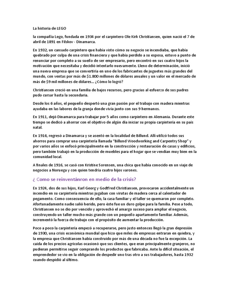 Historia de LEGO: Orígenes y Éxitos | PDF