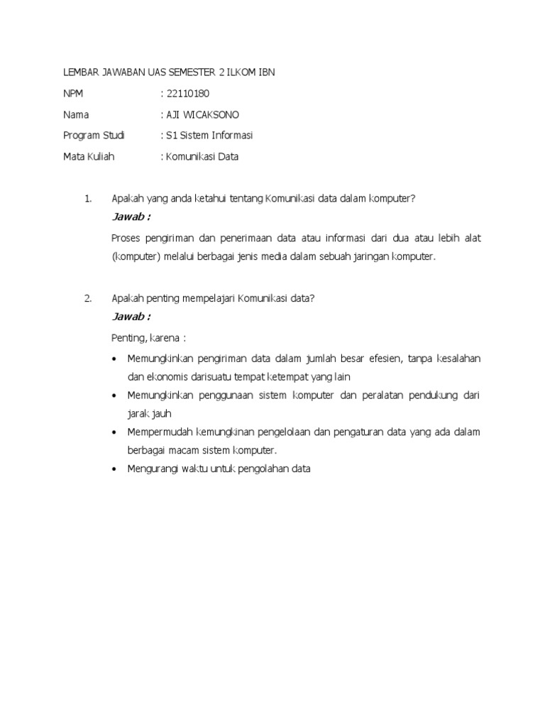 Aji Wicaksono Komunikasi Data | PDF