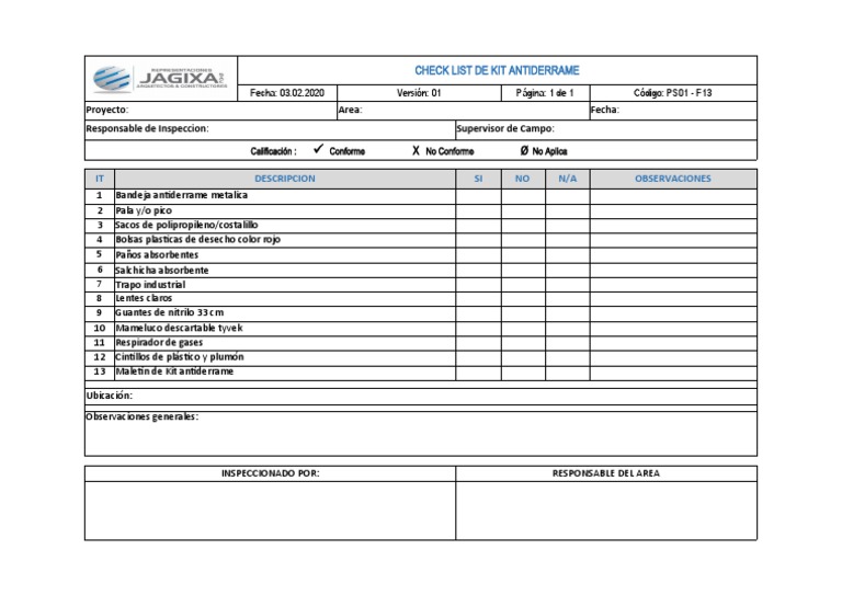 27. CHECK LIST DE KIT ANTIDERRAME | PDF