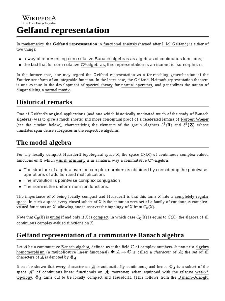 Gelfand Representation in Functional Analysis | PDF | Mathematical ...