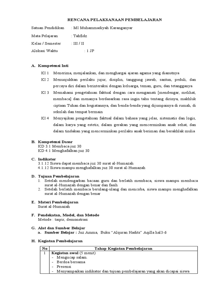 RPP Tahfidz | PDF