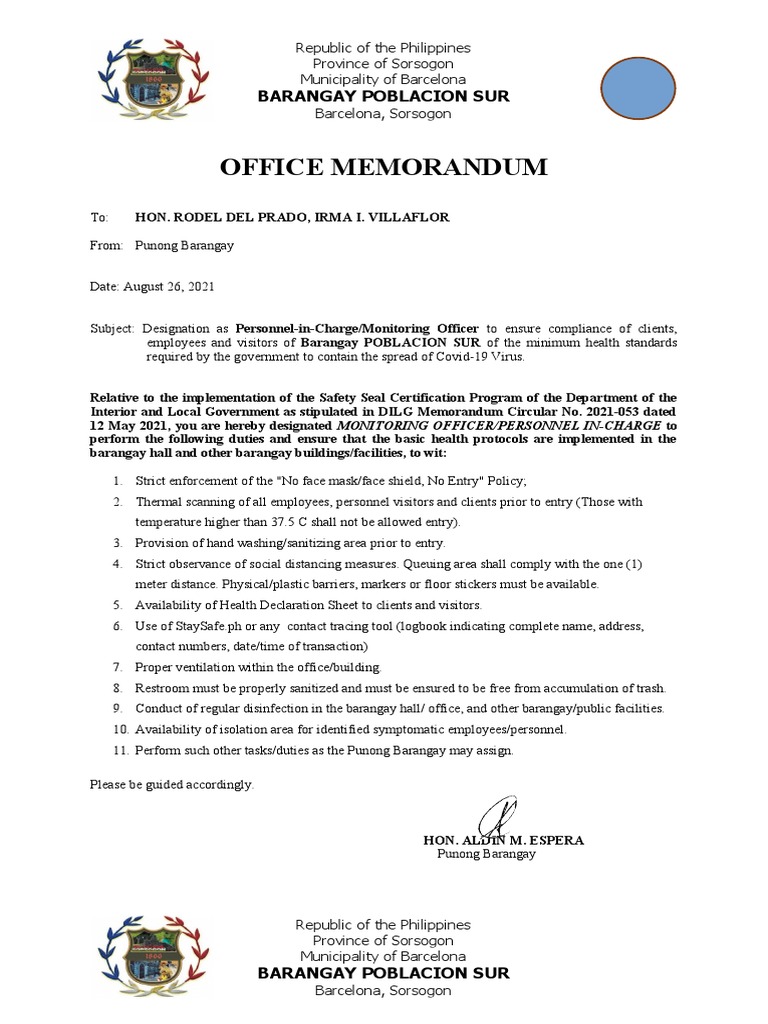 Memo and Health Declaration Form Final | Download Free PDF | Personal ...