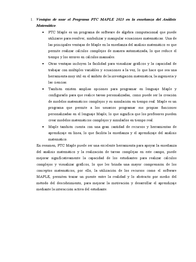 Ventajas de Usar El Programa PTC Maple 2023 en La Enseñanza Del Análisis Matemático | PDF