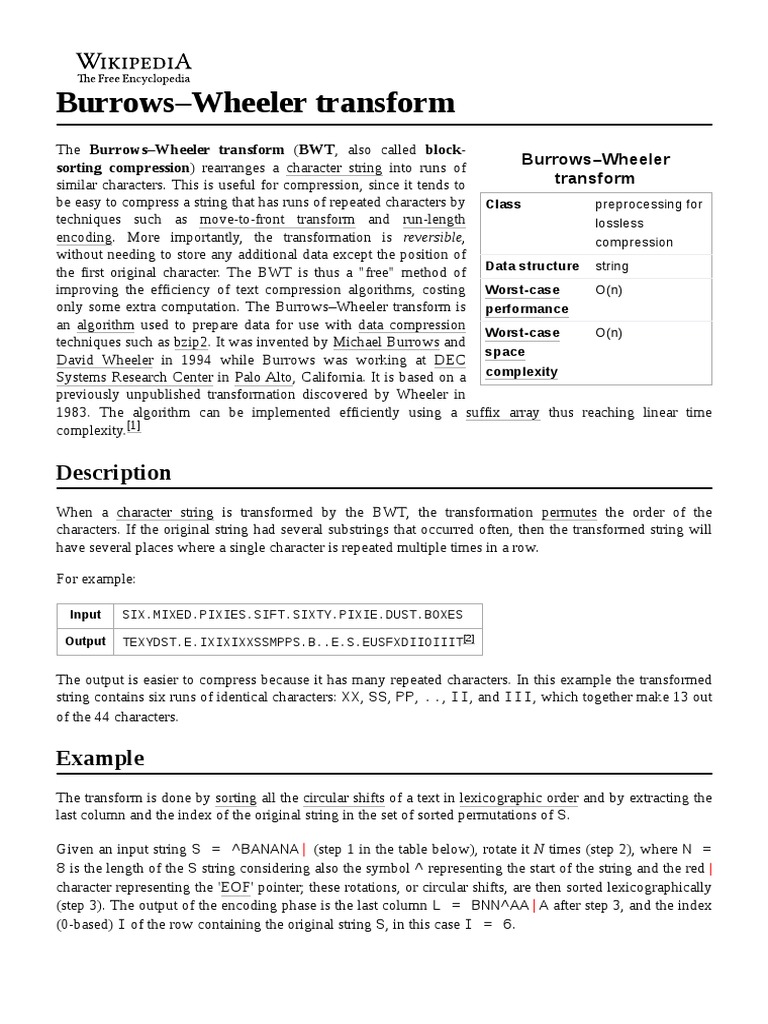 Burrows-Wheeler Transform | PDF | Computer Science | Algorithms