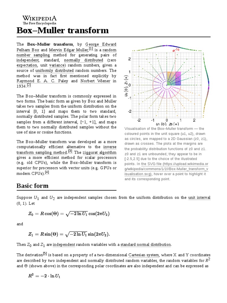 Box-Muller Transform | PDF | Statistical Theory | Mathematical Analysis
