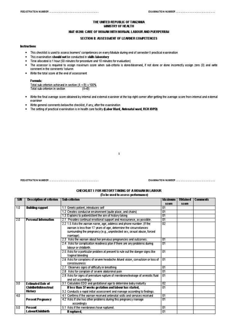 Competency Assessment for Normal Labour | PDF