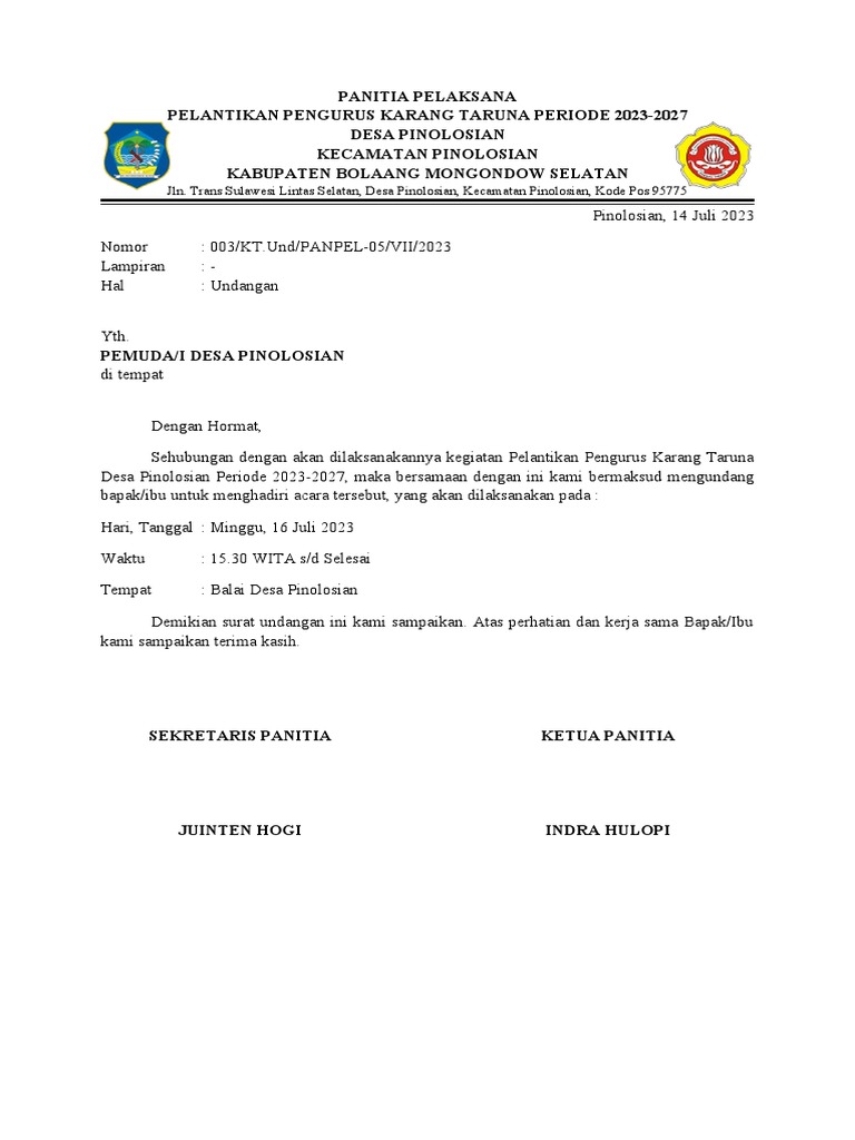 Undangan Pemilihan Ketua Karang Taruna - 090721 | PDF Undangan Pemilihan Ketua Karang Taruna - 090721 | PDF