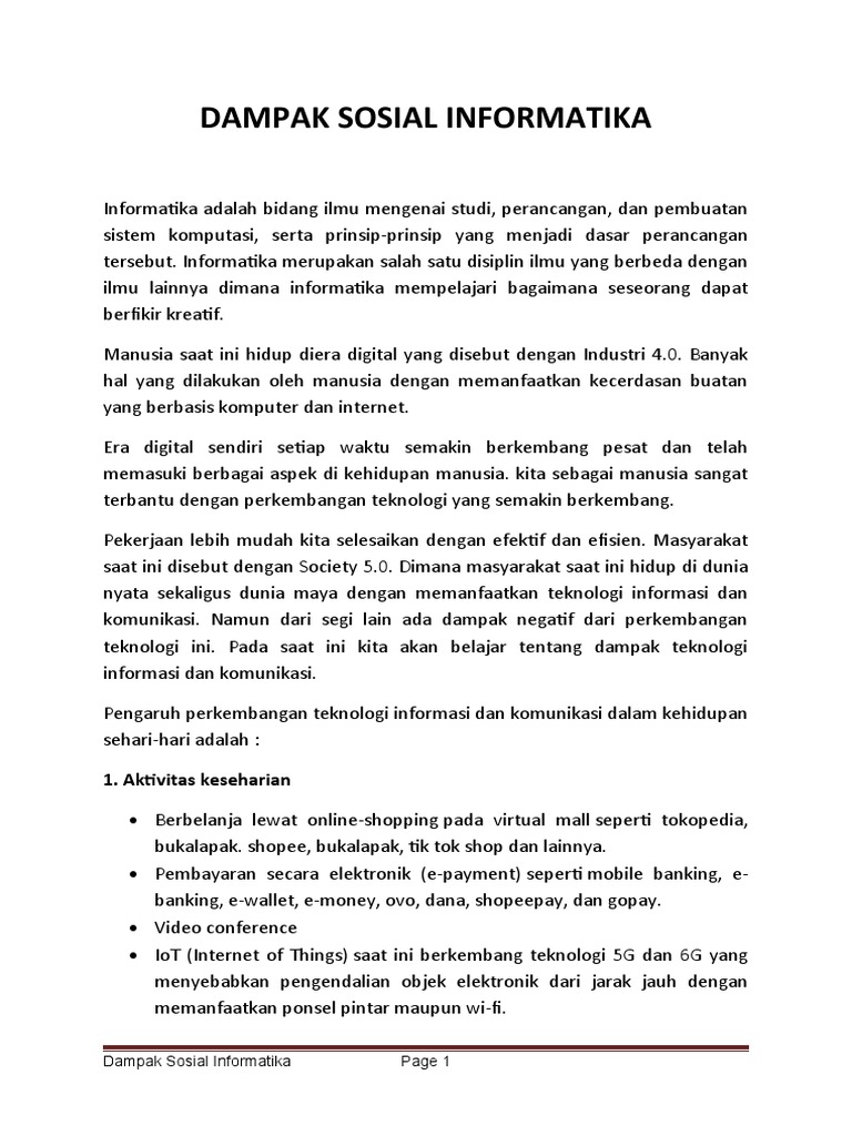 Dampak Sosial Informatika Pdf 