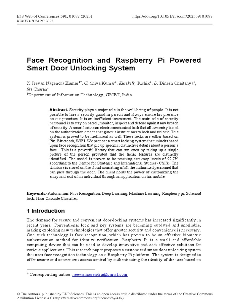 Face Recognition and Raspberry Pi Powered Smart Do | PDF | Computers ...