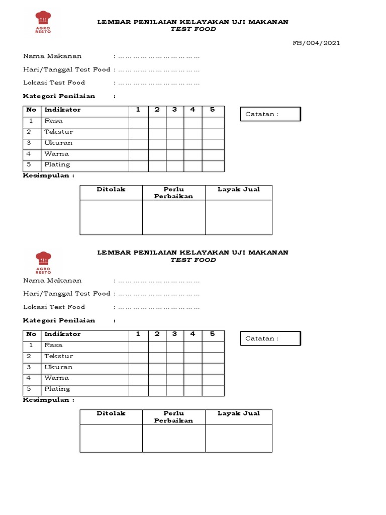 Lembar Test Food | PDF