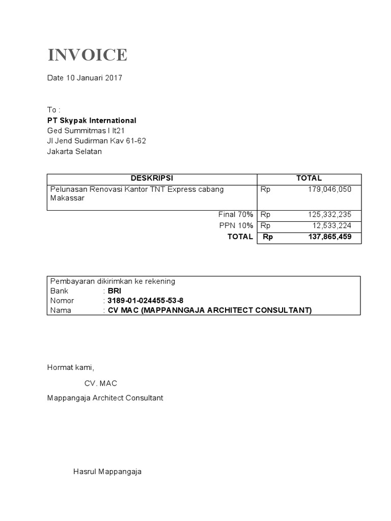 Template Invoice Pelunasan | PDF