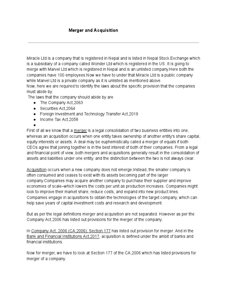 Merger and Acquisition Practise Paper | PDF | Mergers And Acquisitions ...