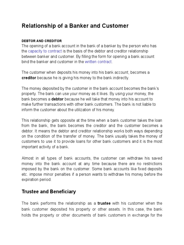 Relationship of A Banker and Customer | PDF