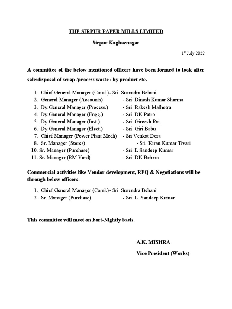Scrap Disposal Committee Formation | PDF | Business