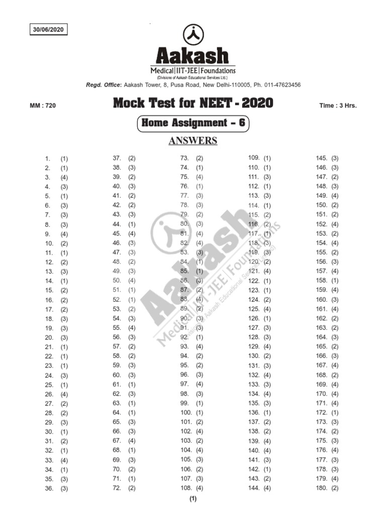 Aakash Home Assignment 6 Solutions | PDF