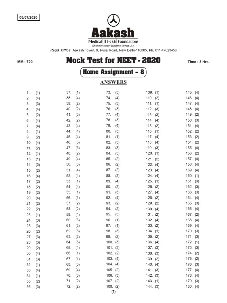Aakash Home Assignment 8 Solutions | PDF | Teaching Methods & Materials