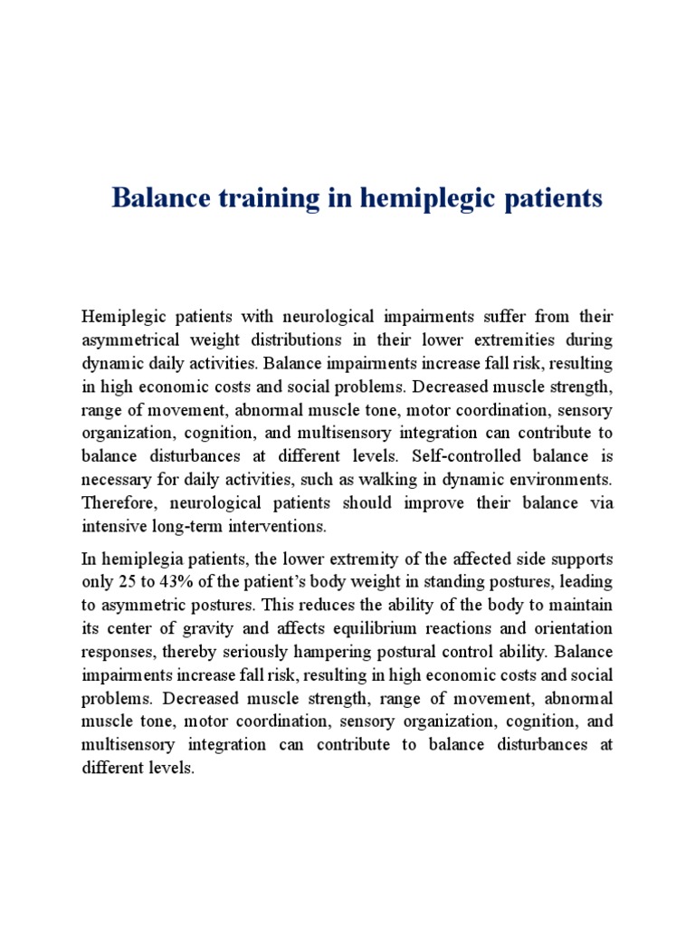 Balance Training in Hemiplegic Patients | PDF | Balance (Ability) | Human Leg