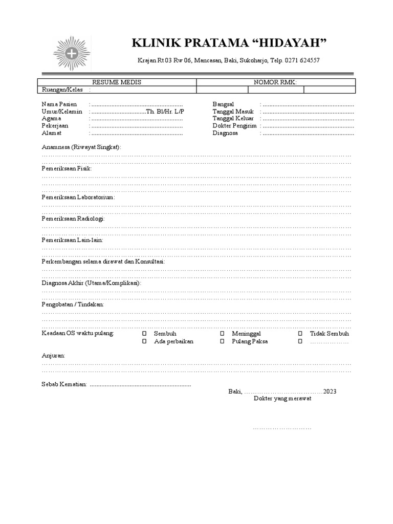 Formulir Keluar Masuk Pasien Klinik Pratama | PDF