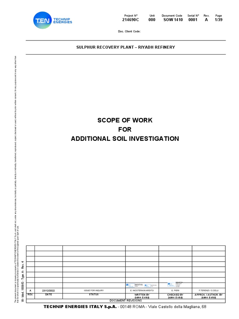 214690C-000-SOW-1410-0001 - REV A - Signed | PDF | Geotechnical Engineering