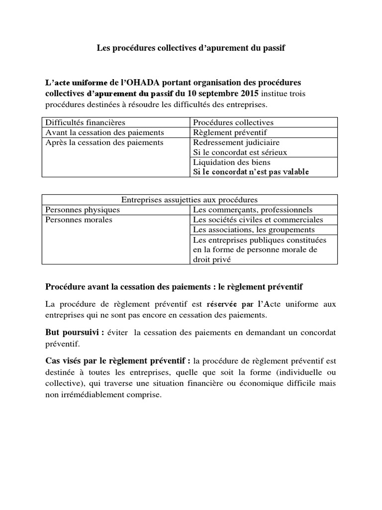 Les Procedures Collectives Dapurement Du Passif | Download Free PDF ...
