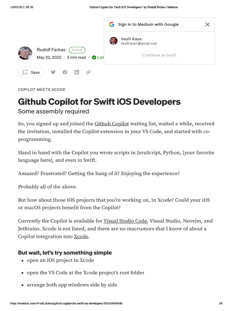 Github Copilot For Swift iOS Developers - by Rudolf Farkas - Medium | PDF