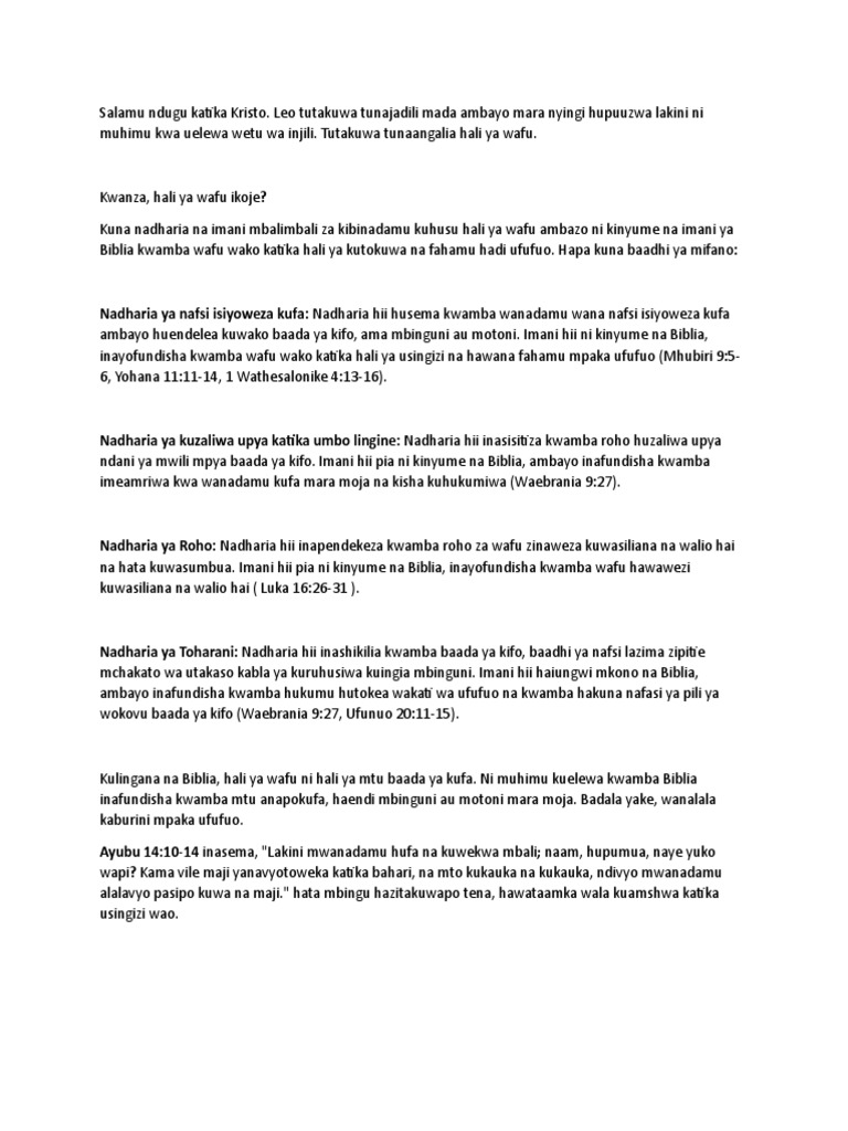 Hali Ya Wafu | PDF