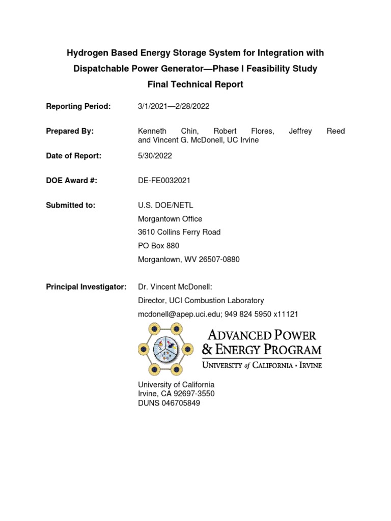 Hydrogen Based Energy Storage System For Integration With Dispatchable ...