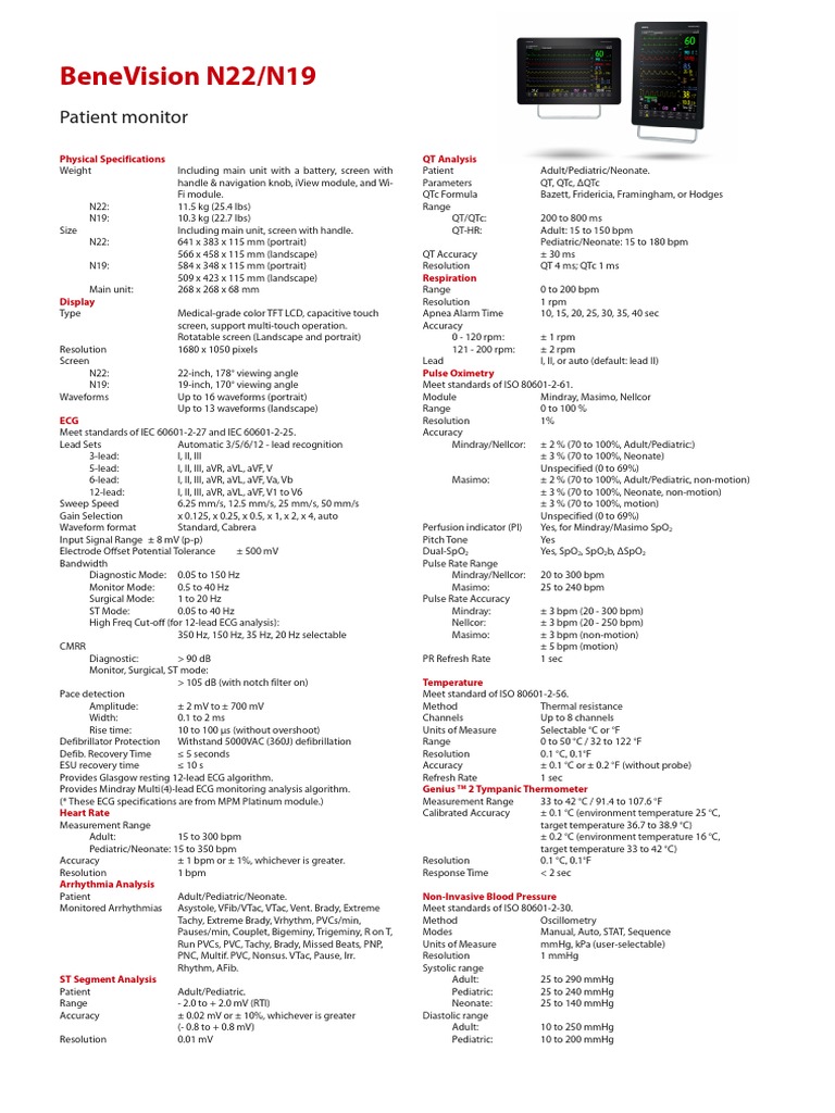 BeneVision N19 N22 Specifications | PDF | Technology & Engineering