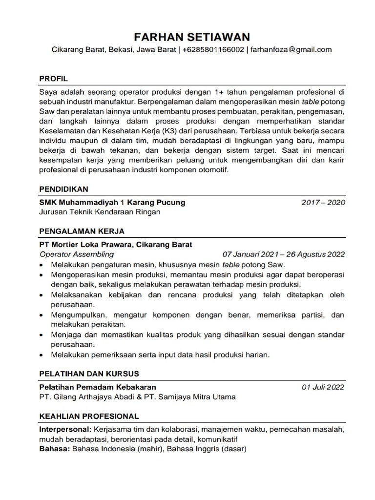CV - Farhan Setiawan | PDF