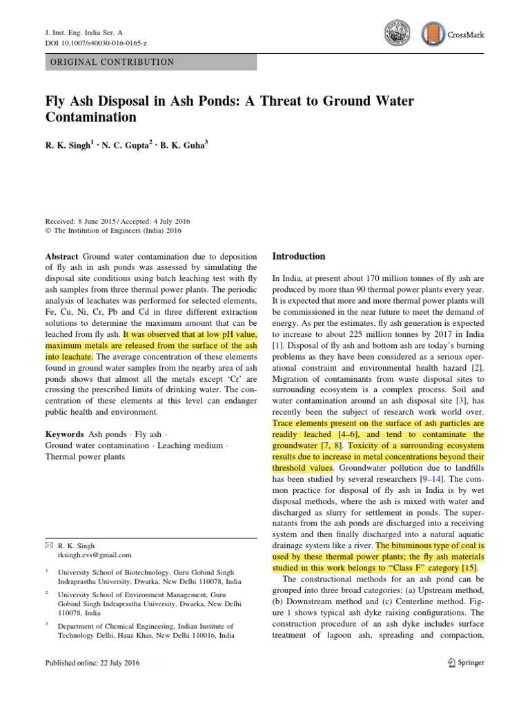 Groundwater Risks from Fly Ash Ponds | PDF | Science & Mathematics