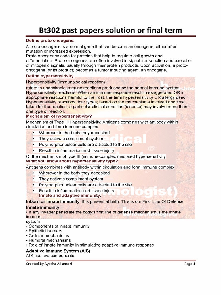 bt302 Subjective Past Papers For Final Term | PDF