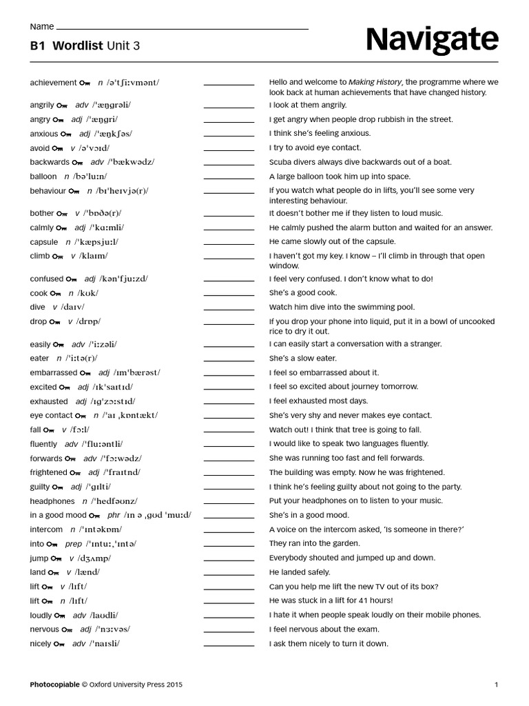 Unit 3 Wordlist | PDF