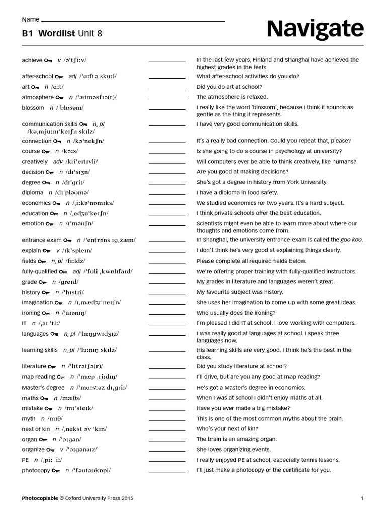 Unit 8 Vocabulary Wordlist | PDF