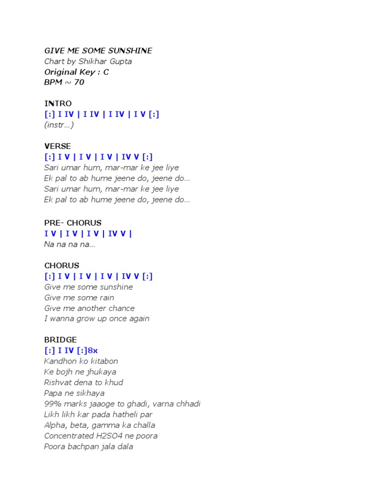 Give Me Some Sunshine Chords | PDF