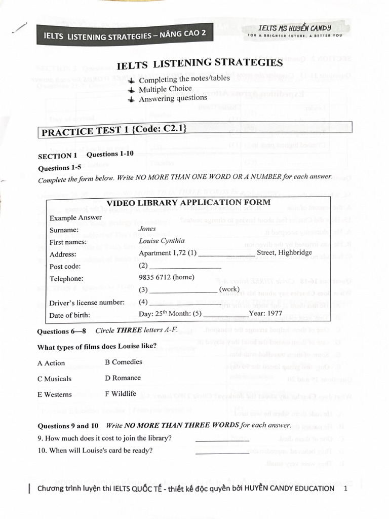 Listening Practice Test 1 - Strategies | PDF