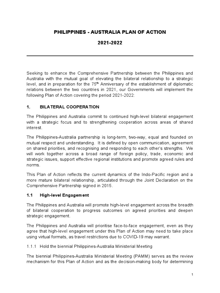 Philippines-Australia Action Plan 2021-2022 | PDF