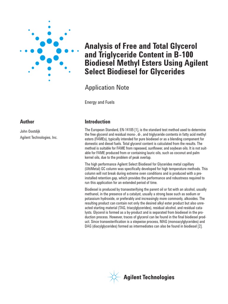 5990 - 8994EN Glycerol Content GC | PDF | Biodiesel | Triglyceride