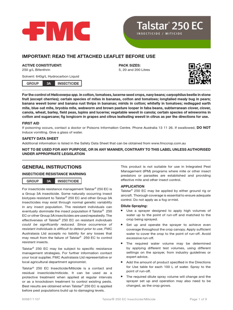 Talstar 250 Ec Label FMC 18 2545 | PDF | Home & Garden