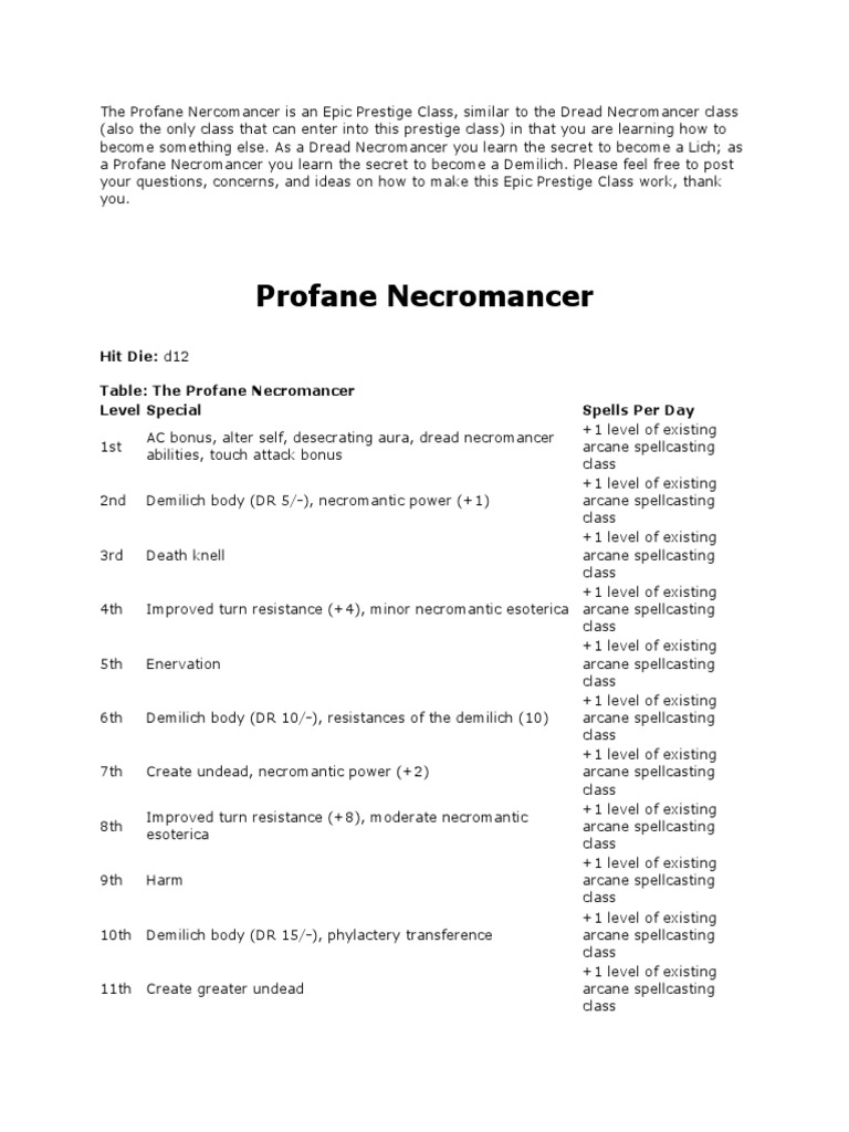 The Profane Nercomancer (Epic PRC) - S6nculve (RPGCrossing) | PDF ...
