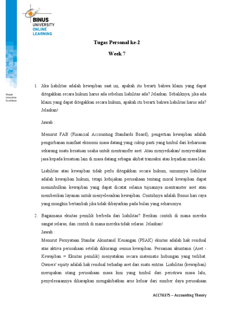 Tugas Personal Ke-2 Week 7: ACCT6375 - Accounting Theory | PDF Tugas Personal Ke-2 Week 7: ACCT6375 - Accounting Theory | PDF