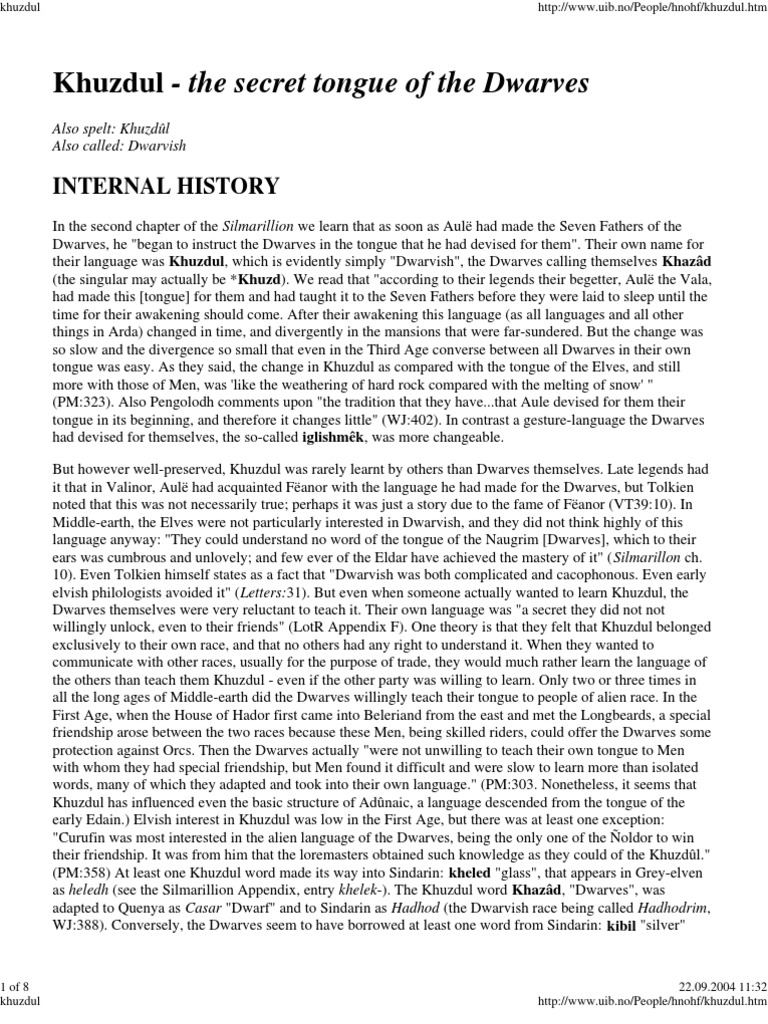 Khuzdul | PDF | Dwarf (Middle Earth) | Middle Earth