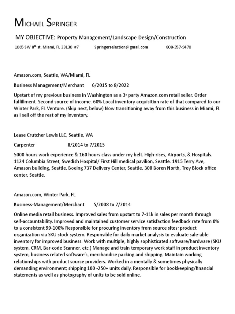 Michael Springer Hawaii Resume 2022 | PDF